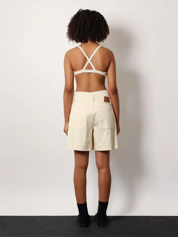Moncler Stretch Cotton Shorts With Maxi Logo Patch - Cream