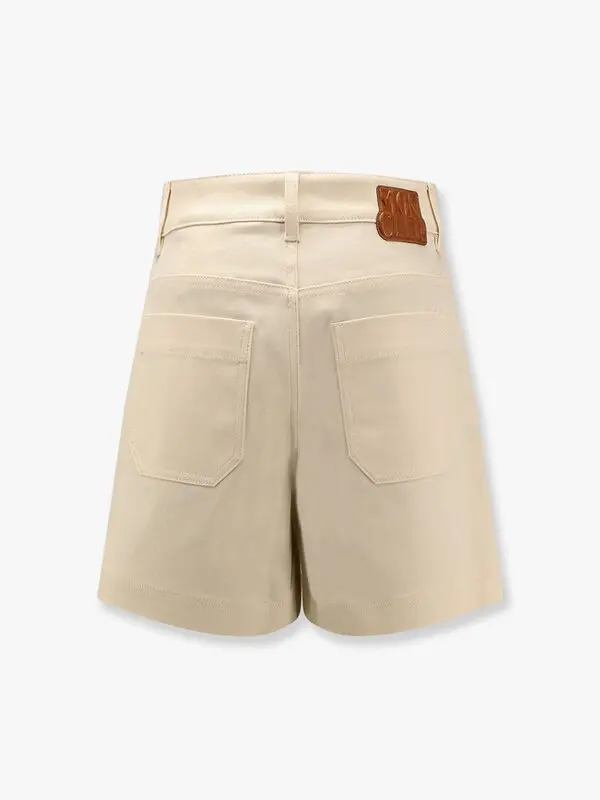 Moncler Stretch Cotton Shorts With Maxi Logo Patch - Cream
