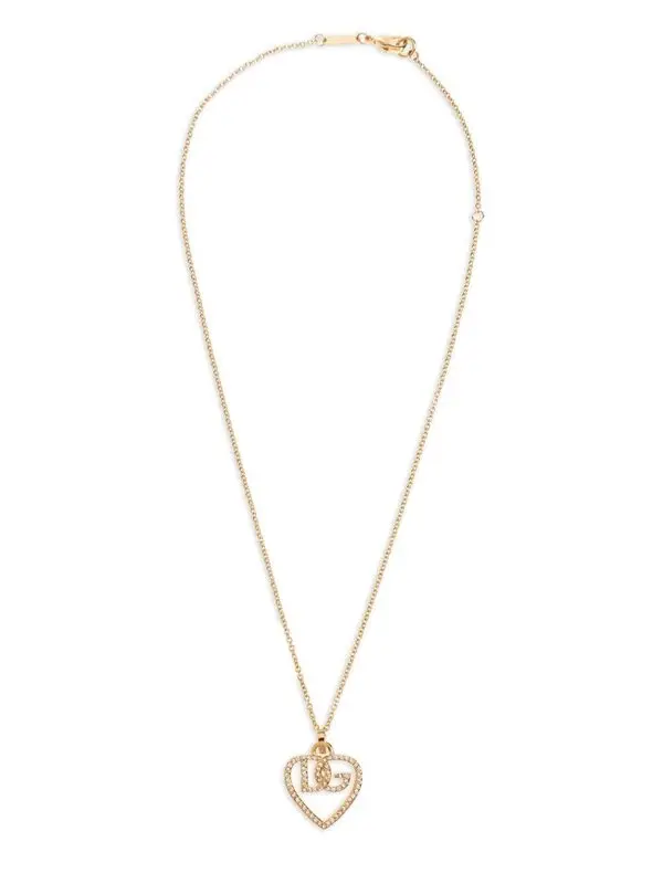 Dolce & Gabbana Heart And Logo Rhinestones Pendant Necklace - Silver