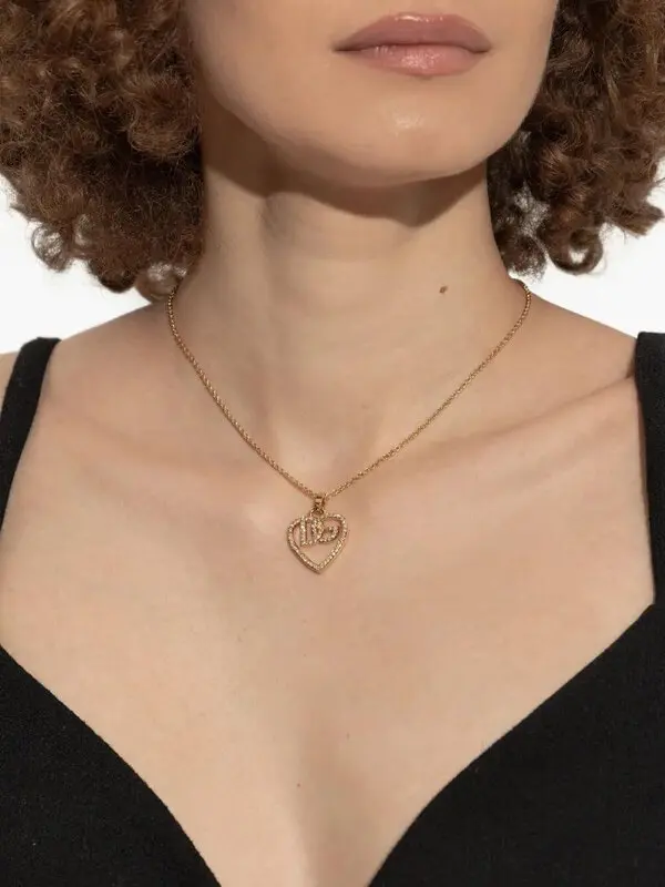Dolce & Gabbana Heart And Logo Rhinestones Pendant Necklace - Silver