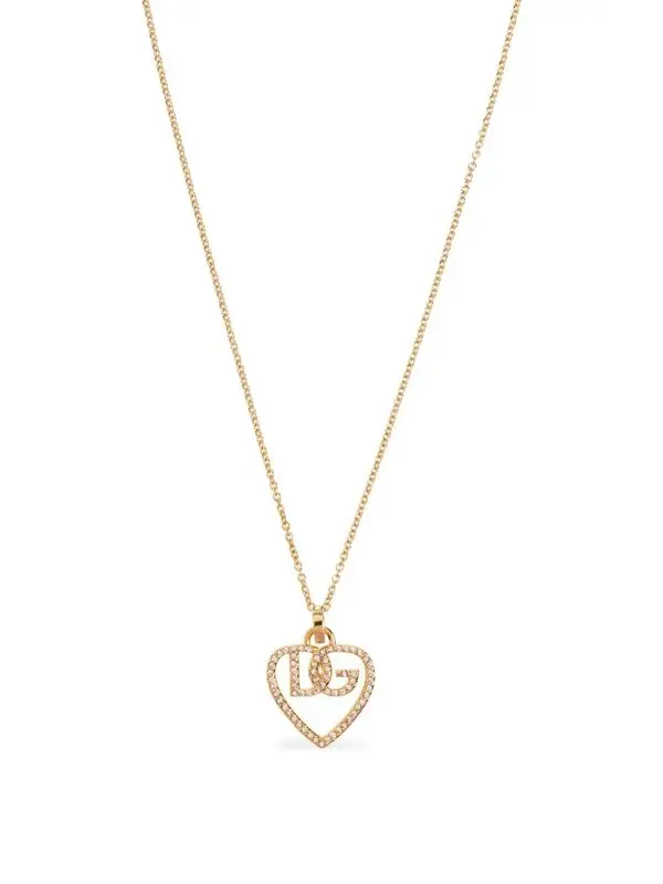 Dolce & Gabbana Heart And Logo Rhinestones Pendant Necklace - Silver
