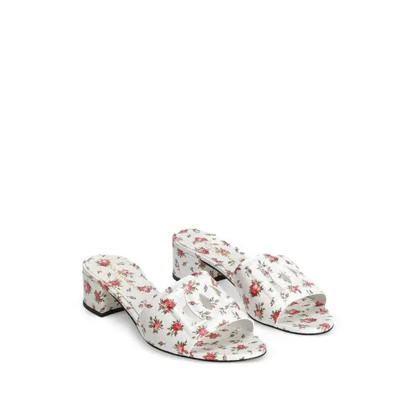 Dolce & Gabbana Floral Print Logo Block Heel Sandals - White