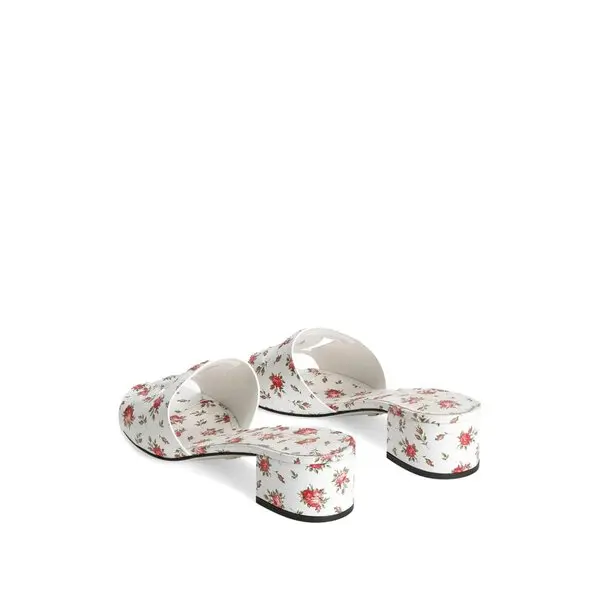 Dolce & Gabbana Floral Print Logo Block Heel Sandals - White