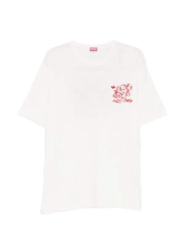 Kenzo Cartoon` Embroidered Outlined Cotton T-shirt