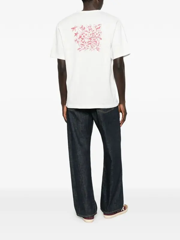 Kenzo Cartoon` Embroidered Outlined Cotton T-shirt