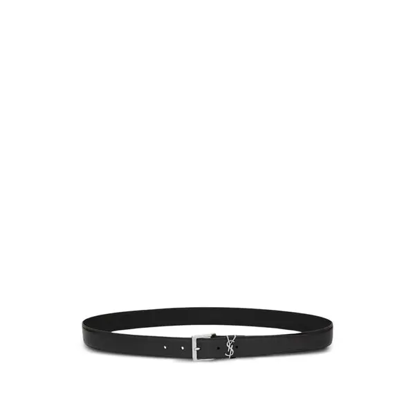 Saint Laurent Calf Leather Logo Plaque Belt - Black