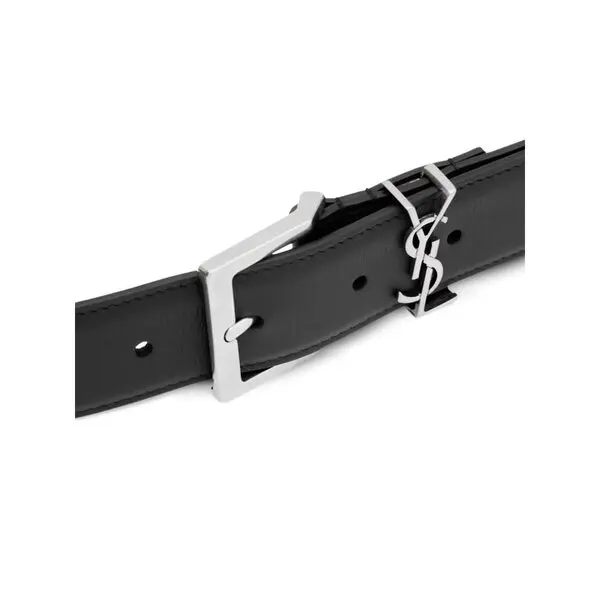 Saint Laurent Calf Leather Logo Plaque Belt