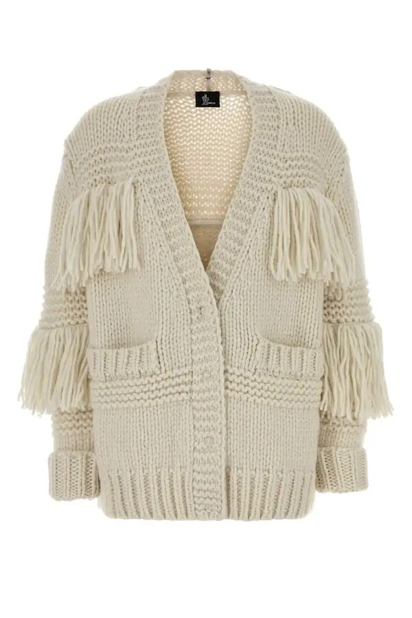 Moncler Ivory Crochet Oversize Cardigan - White