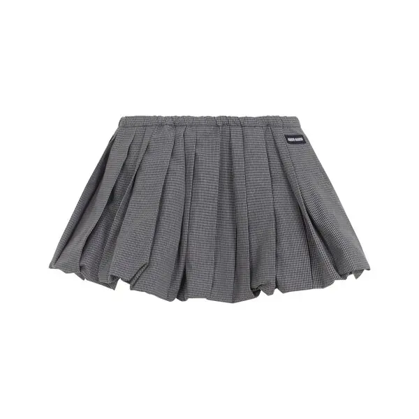 Miu Miu Plissé Check Mini Skirt - Gray