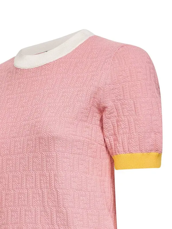 Fendi Pink Ff Cotton And Silk Sweater With Color Block Edges - Multicolor