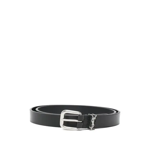 Saint Laurent Calf Leather Logo Plaque Belt - Black