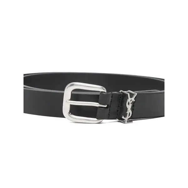 Saint Laurent Calf Leather Logo Plaque Belt - Black