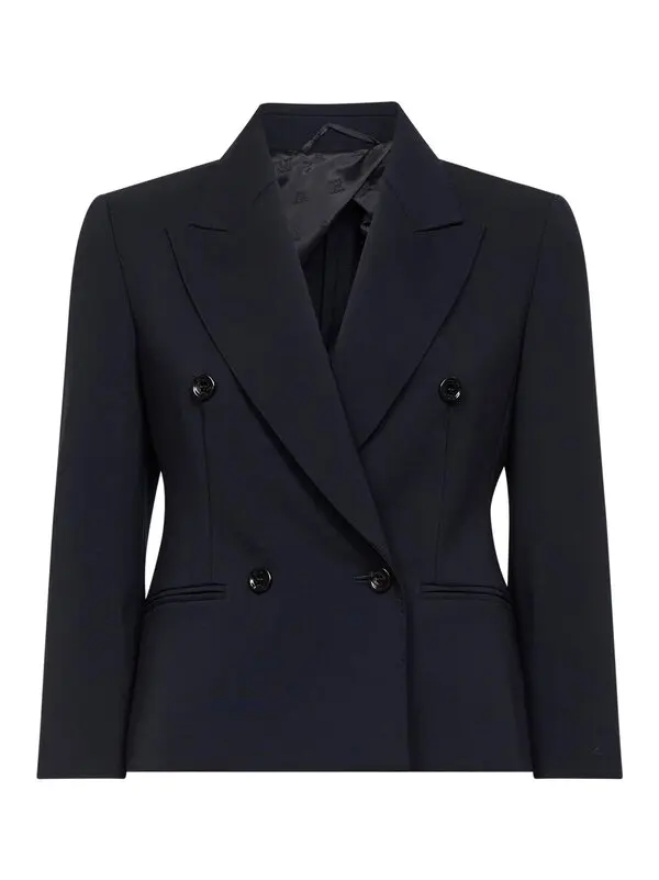 Max Mara Navy Blue Stretch Canvas Mxmdorico Cropped Blazer - Multicolor