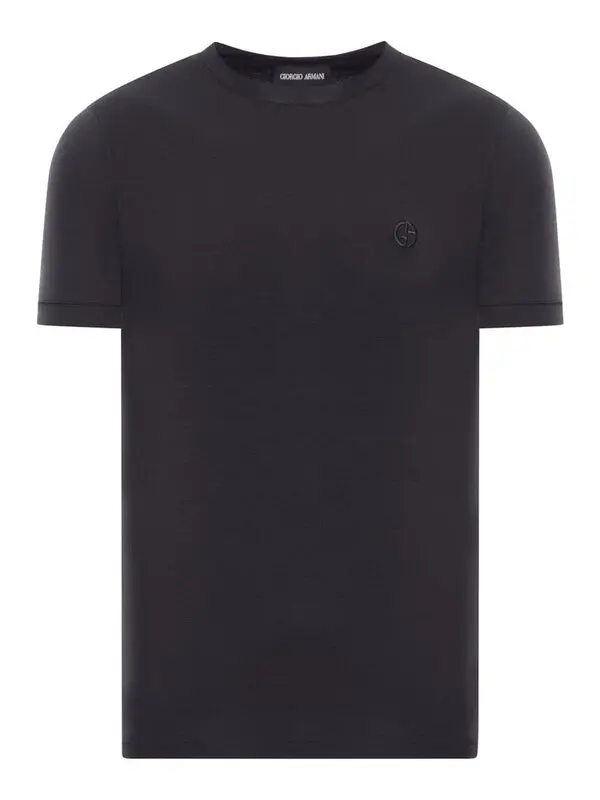 Giorgio Armani Crewneck Short Sleeved Sweater In Stretch Viscose Jersey - Black