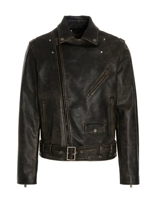 GOLDEN GOOSE Vintage Effect Leather Biker Jacket