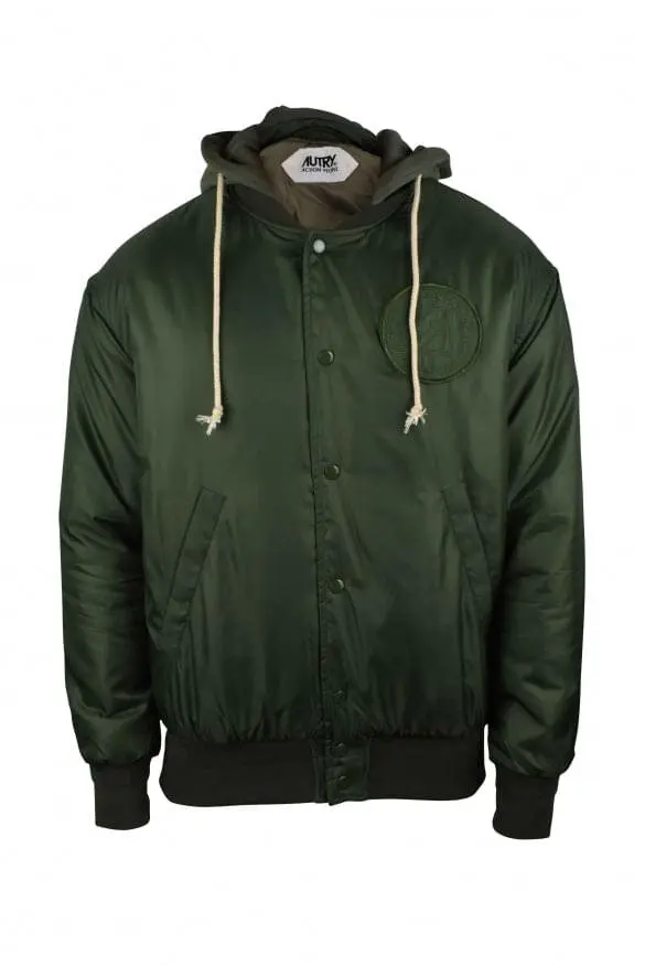 AUTRY Nylon Hooded Bomber Jacket - Green