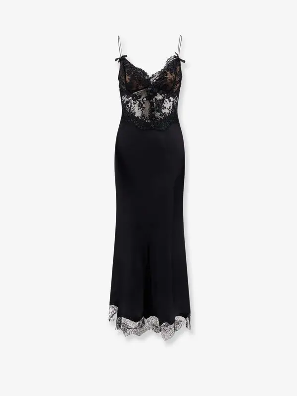 SELF-PORTRAIT Satin Dress With Lace Profiles - Black