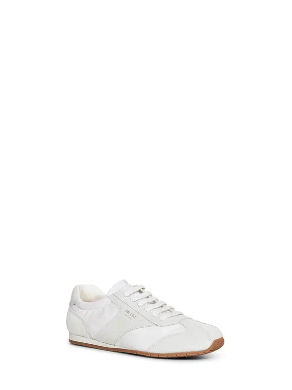 Prada Calzature White Re-nylon And Suede Sneakers