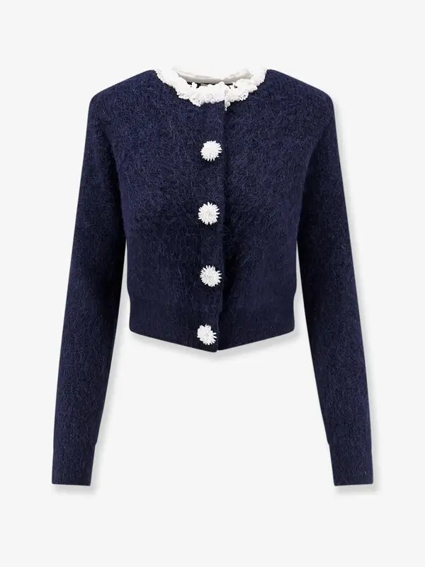 SELF-PORTRAIT Cardigan With Flower Pearl Buttons - Blue