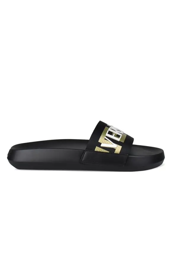 Versace La Greca Print Rubber Slides - Black