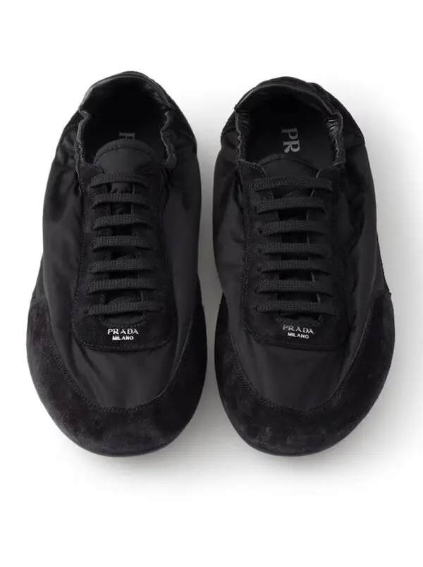 Prada Collapse Sneakers In Re-nylon And Suede - Black