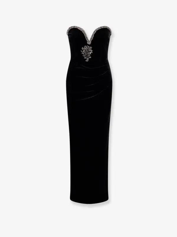 SELF-PORTRAIT Velvet Long Dress - Black