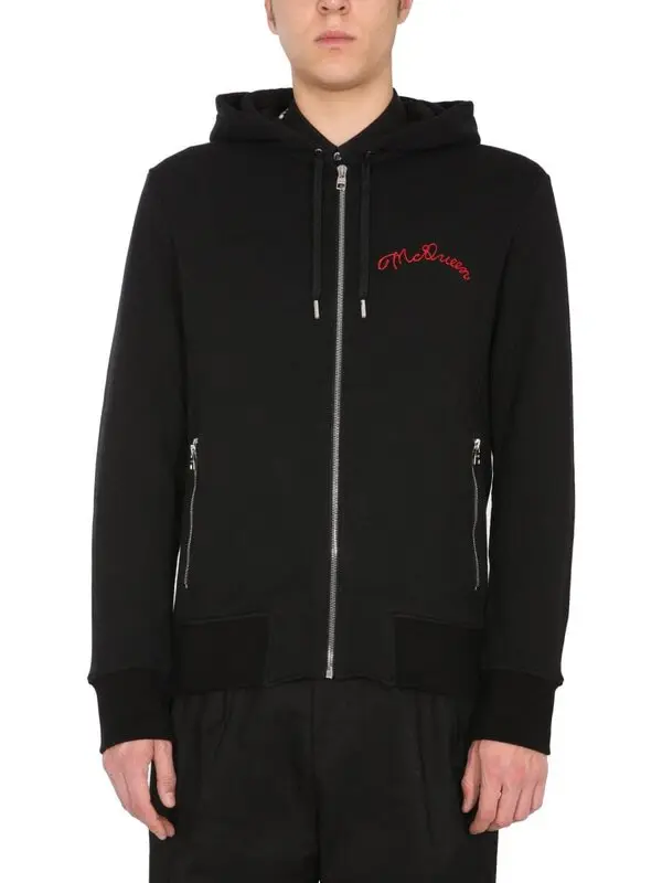 Alexander McQueen Hooded Sweatshirt With Zip - Black