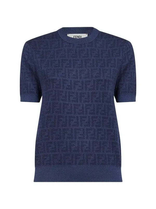 Fendi Denim Blue Ff Wool Crewneck Jumper - Multicolor