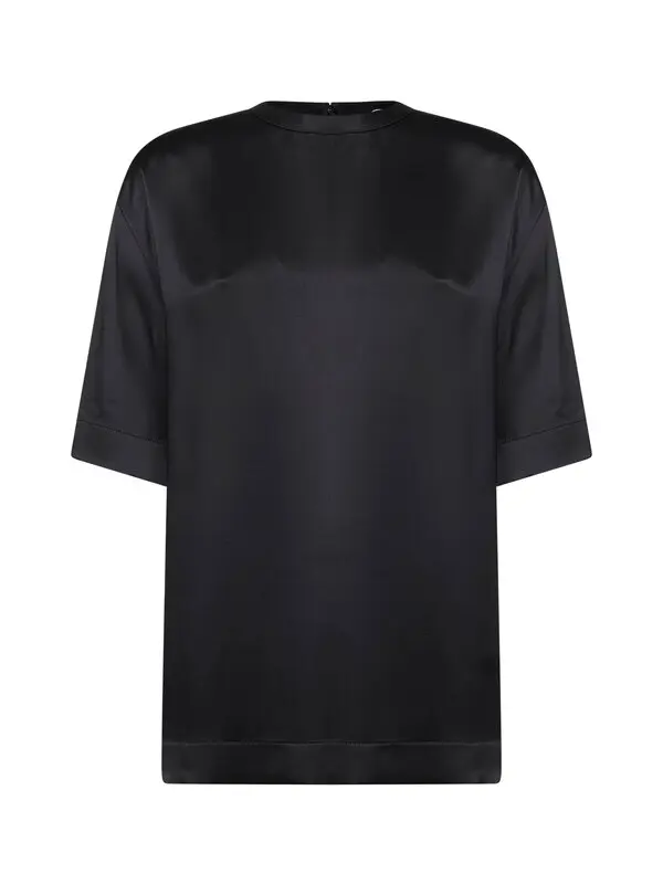TOTEME Black Viscose Satin Crewneck T-shirt - Multicolor
