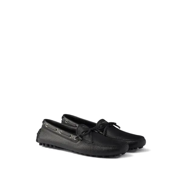 Prada Calf Leather Boat Shoes - Black