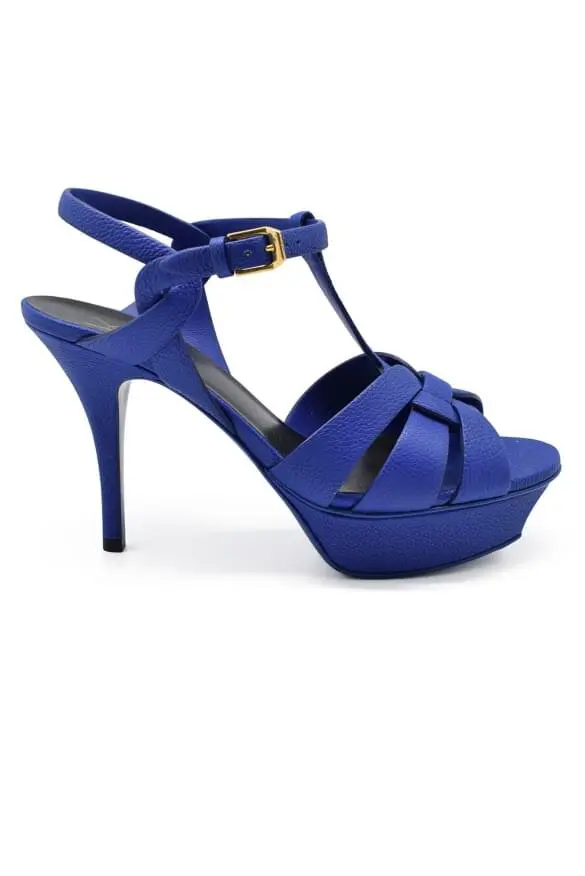 Saint Laurent Leather Tribute Sandals - Blue