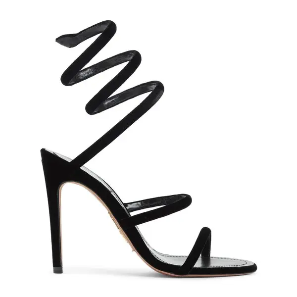 Rene Caovilla Velvet Snake Sandals - Black