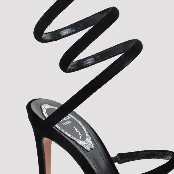 Rene Caovilla Velvet Snake Sandals - Black