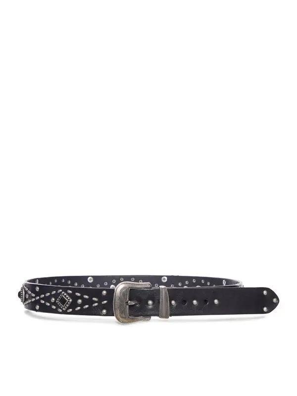 GOLDEN GOOSE Studded Leather Belt - Black