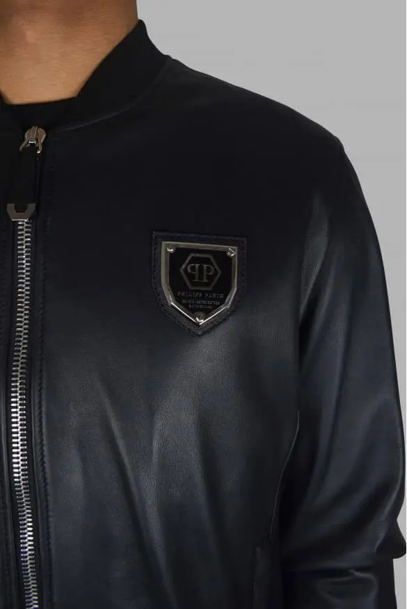 Philipp Plein Leather Bomber Jacket - Black