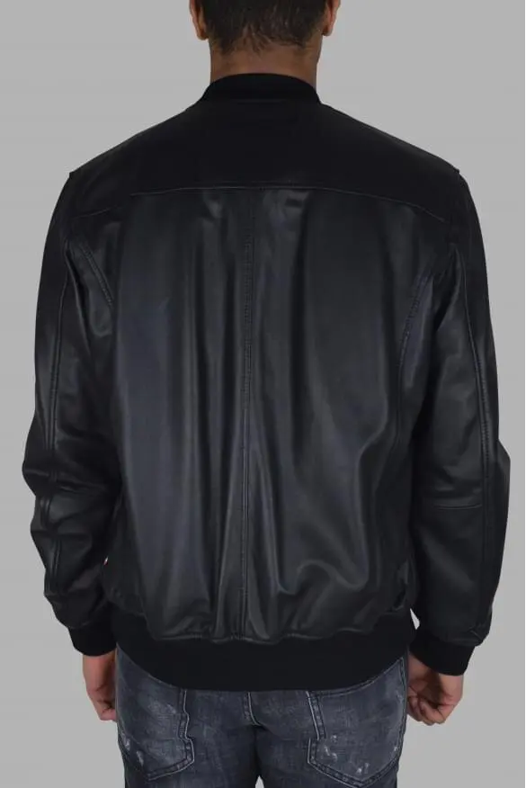 Philipp Plein Leather Bomber Jacket - Black