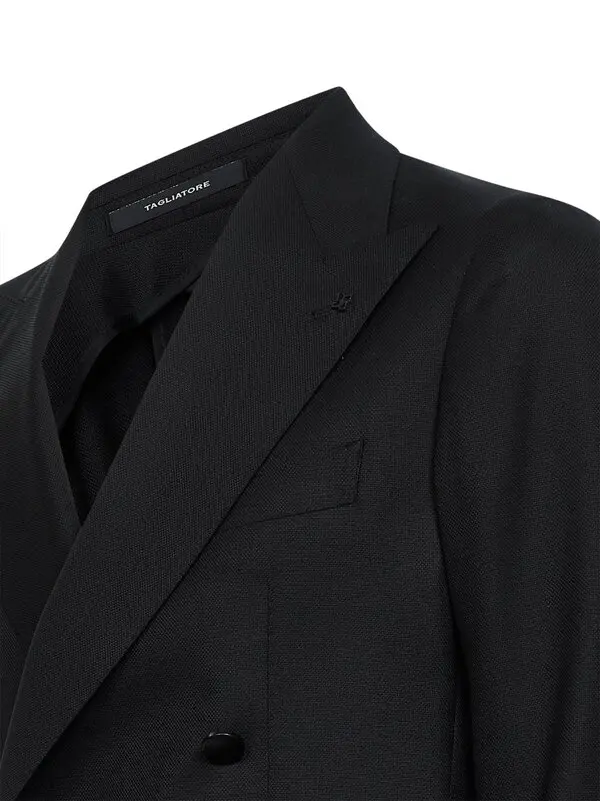Tagliatore Black Stretch Virgin Wool Montecarlo Double-breasted Blazer