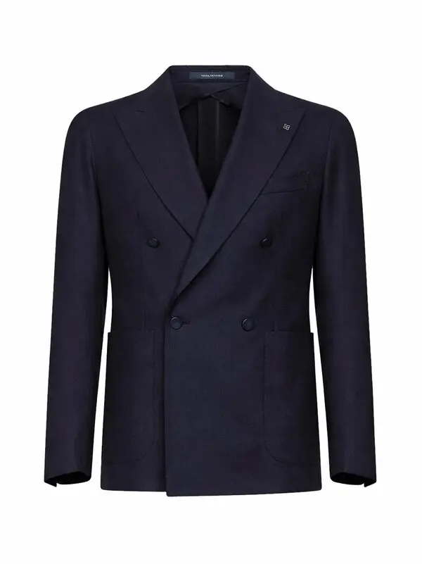 Tagliatore Blue Stretch Virgin Wool Montecarlo Double-breasted Blazer - Multicolor