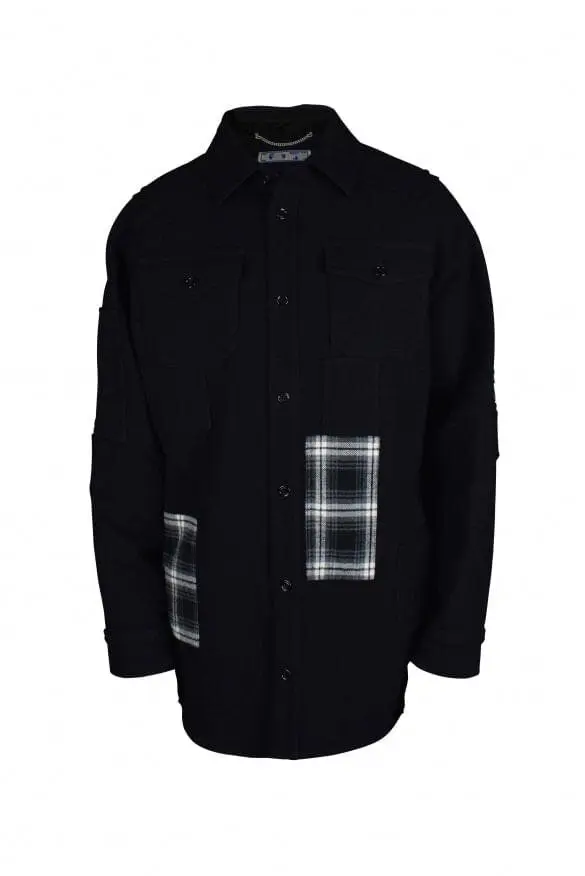 Off-White Wool Patchwork Coat - Black