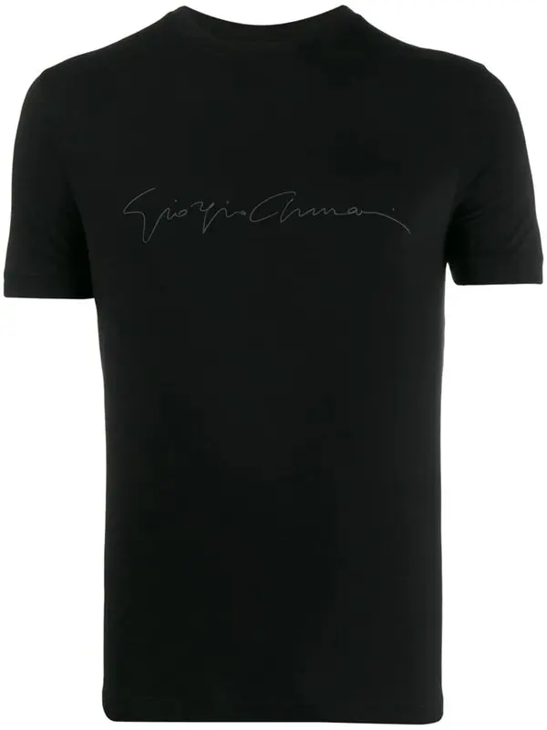 Giorgio Armani Asv Stretch-viscose T-shirt With Signature Logo - Black