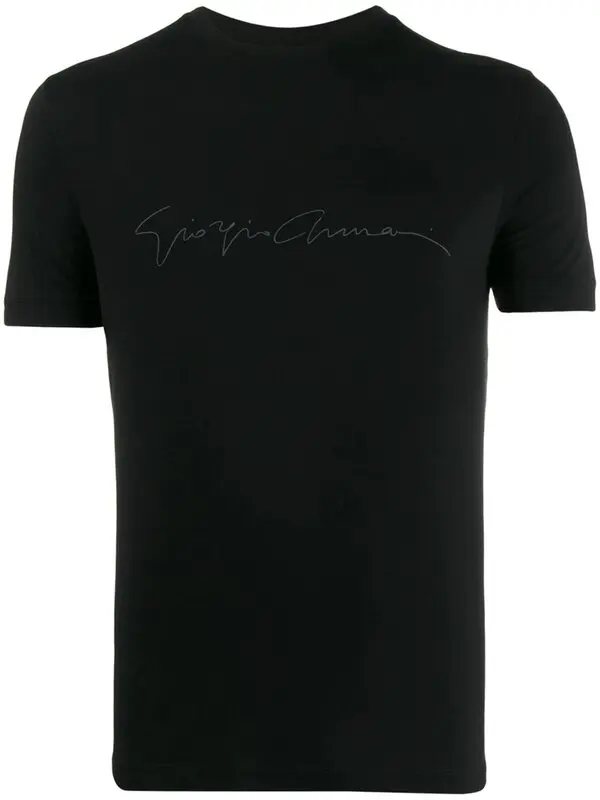 Giorgio Armani Asv Stretch-viscose T-shirt With Signature Logo - Black
