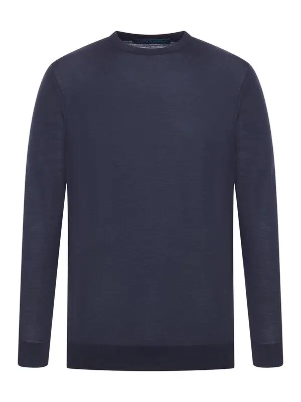 Kiton Crewneck Sweater In 14 Micron Wool - Blue