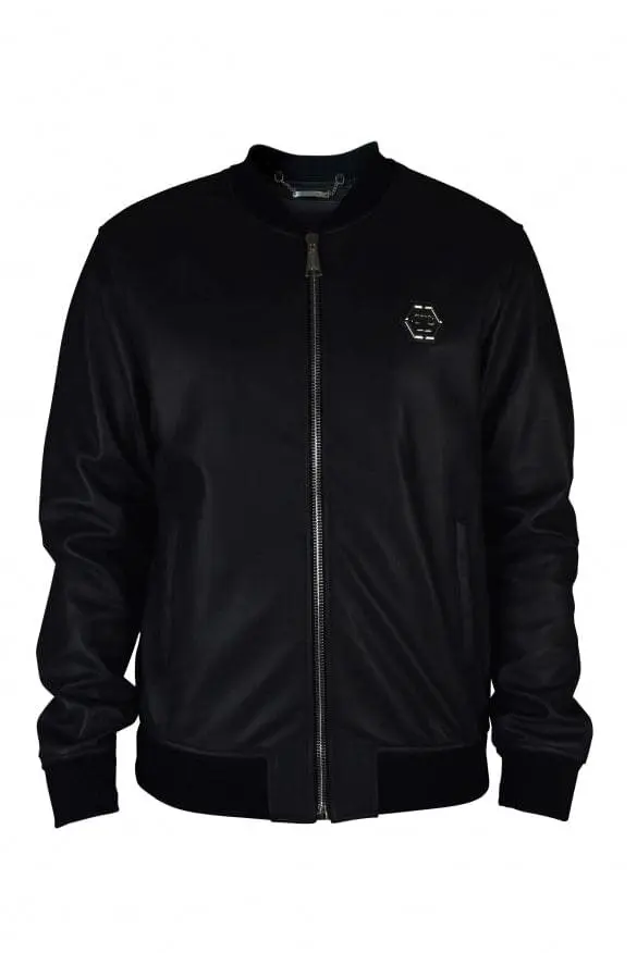 Philipp Plein Leather Bomber Jacket - Black