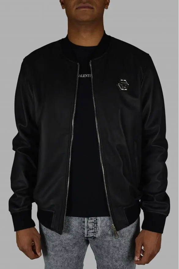 Philipp Plein Leather Bomber Jacket - Black