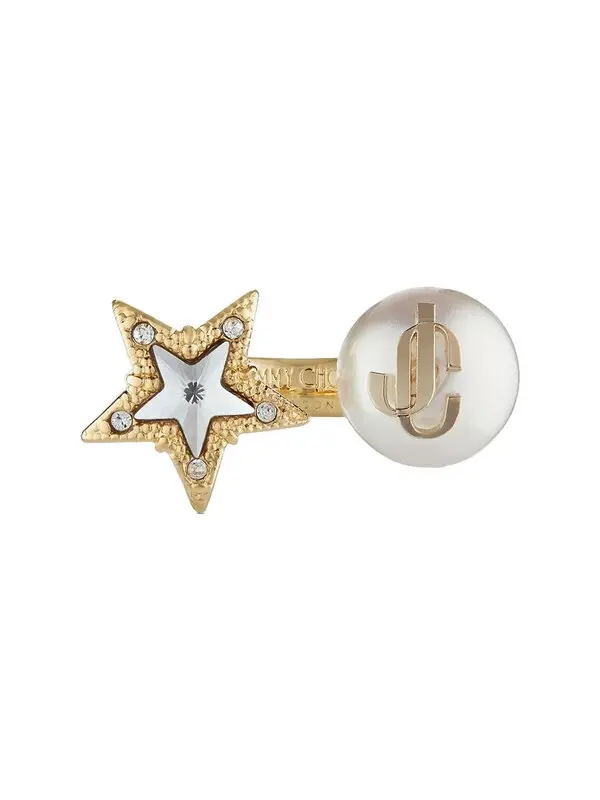 JIMMY CHOO Crystal Star And Pearl Ring - Silver