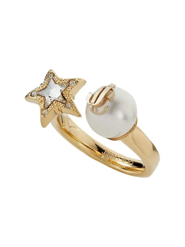 JIMMY CHOO Crystal Star And Pearl Ring - Silver