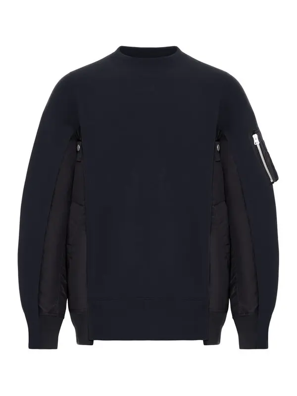 Sacai Cotton Blend Sweatshirt With Nylon Details Applied