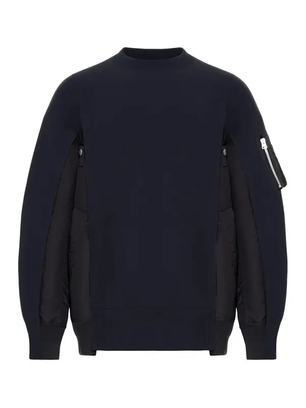 Sacai Cotton Blend Sweatshirt With Nylon Details Applied - Black
