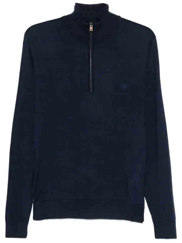 Etro Fuji Knitted Quarter Zip Jumper - Blue