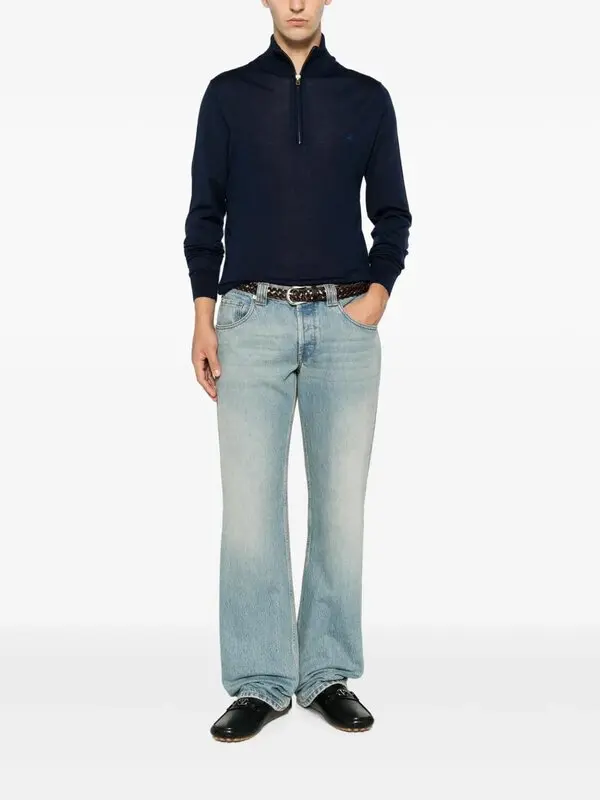 Etro Fuji Knitted Quarter Zip Jumper - Blue